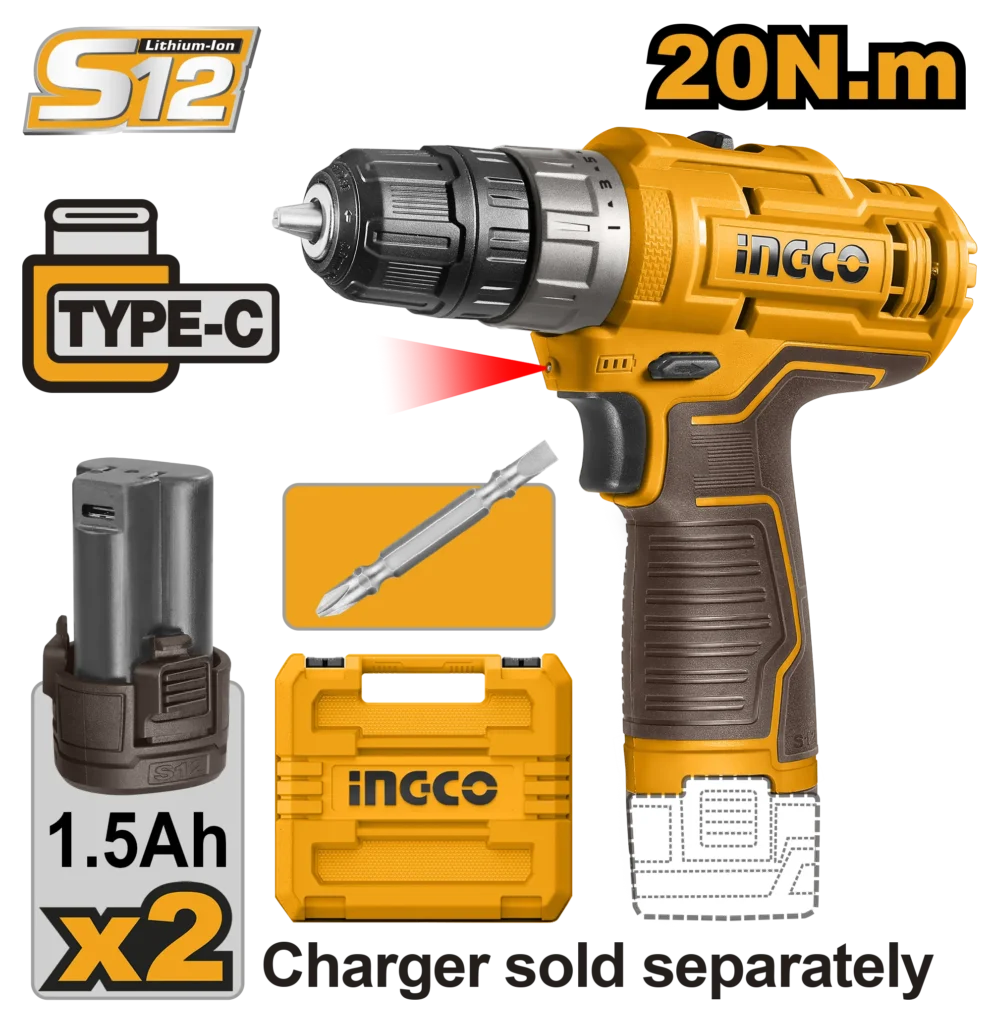 TALADRO INALAMBRICO 3/8"" 12V 20N.M + 2 BAT 1.5AH INGCO - Gala ...
