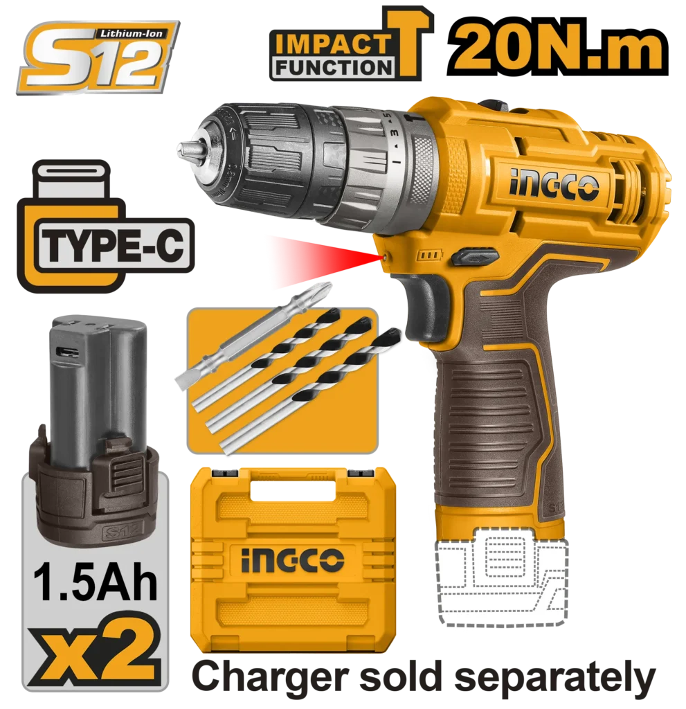 TALADRO DE IMPACTO 3/8"" 12V 20N.M + 2 BAT 1.5AH + MALETA INGCO - Gala ...