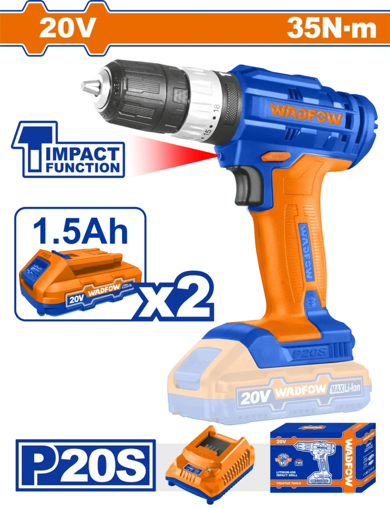 TALADRO INALAMBRICO 3/8"" 20V 35N.M + 2 BAT 1.5AH + CARG WADFOW - Gala ...