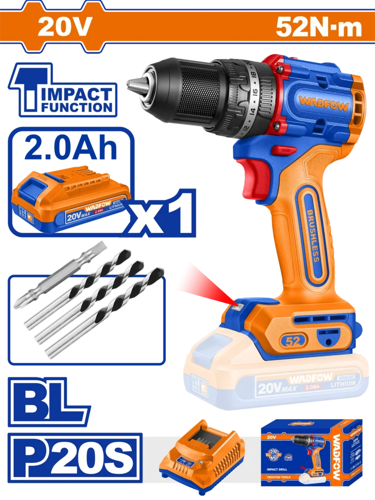 TALADRO DE IMPACTO 1/2" 20V 52N.M + 1 BAT 2.0AH + CARG WADFOW - Gala ...